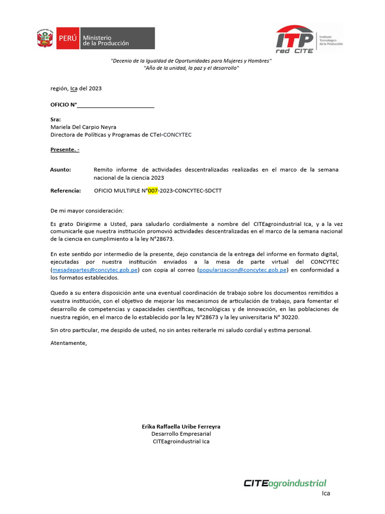 01 - Formato de Oficio 2023 | PDF