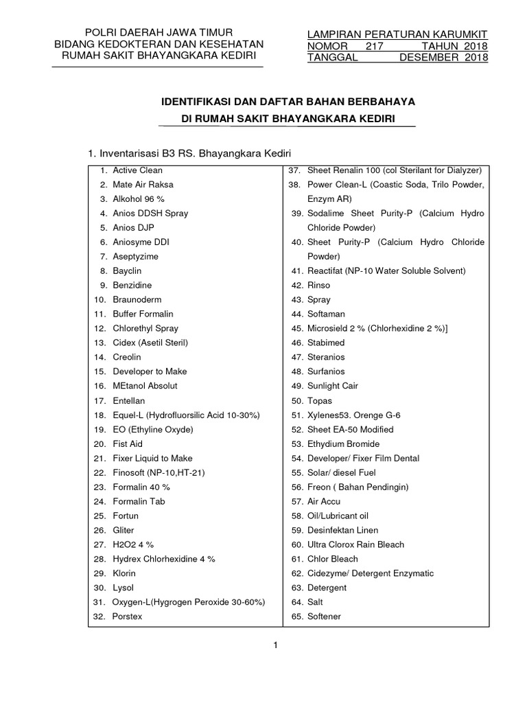 Identifikasi Dan Daftar Bahan Berbahaya | PDF | Hydrogen Peroxide ...