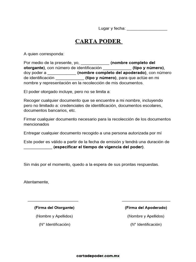 Carta Poder para Recoger Documentos | PDF | Derecho