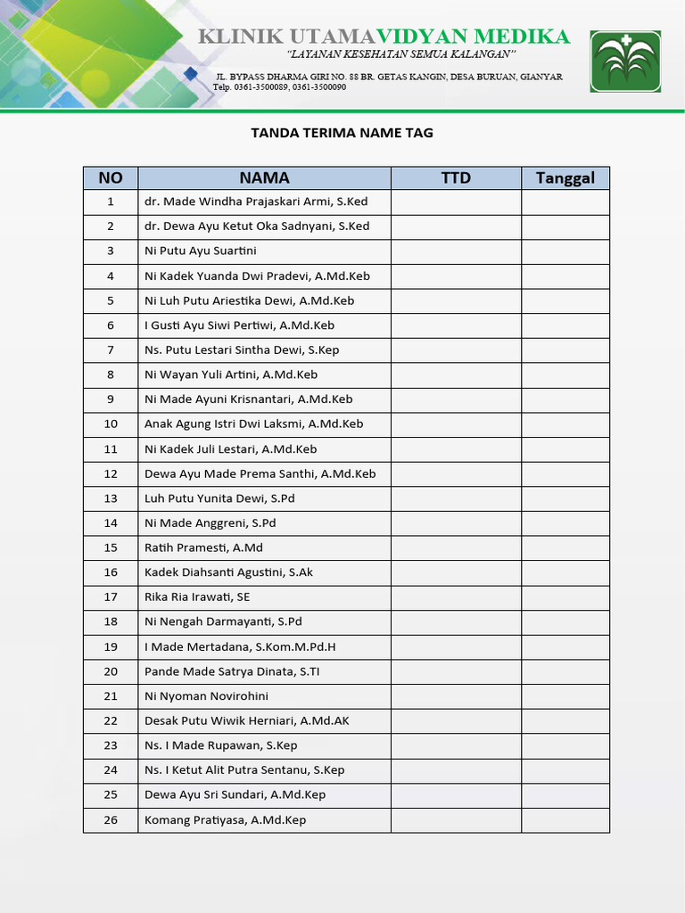 Daftar Nama Tag Klinik Utama Medika | PDF | Kesehatan Holistik