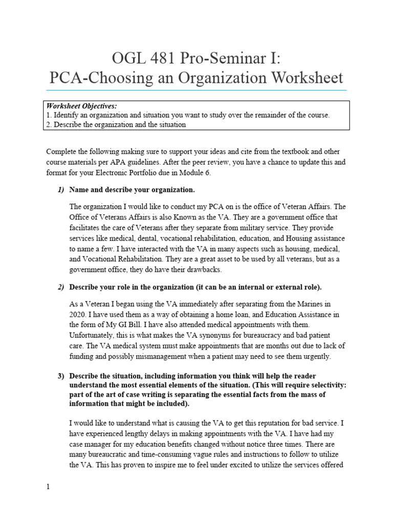 pca worksheet jared green | PDF | United States Department Of Veterans ...