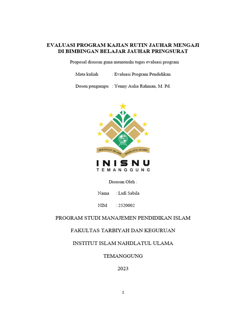 Print LUFI SABILA Evaluasi Program Jauhar Mengaji | PDF | Karier ...