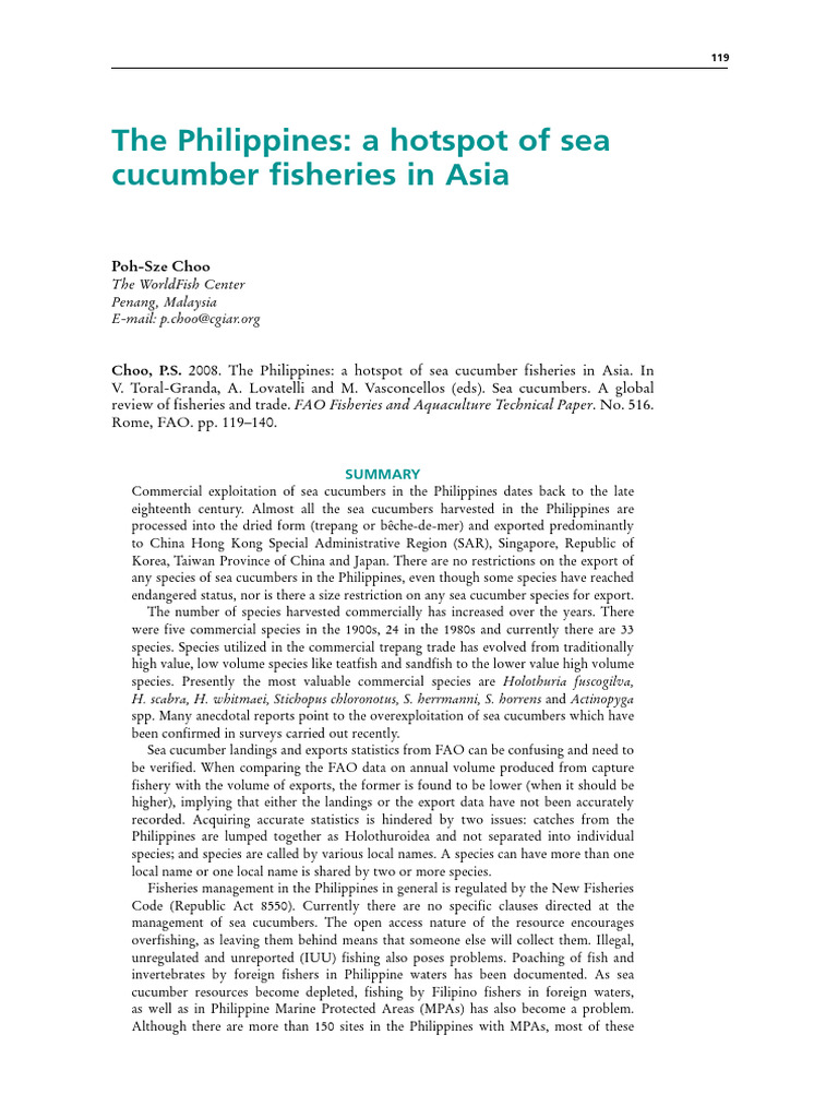 The Philippines: A Hotspot of Sea Cucumber Fisheries in Asia | PDF ...
