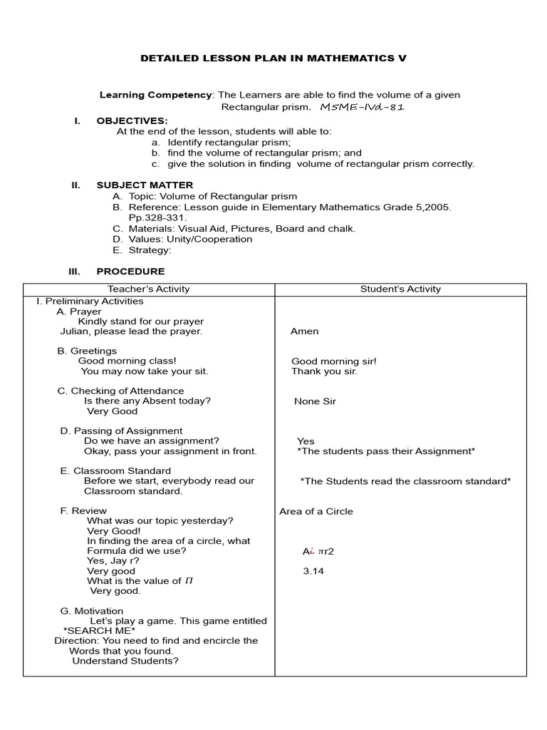 Grade 5 Math: Rectangular Prisms | PDF | Rectangle | Lesson Plan