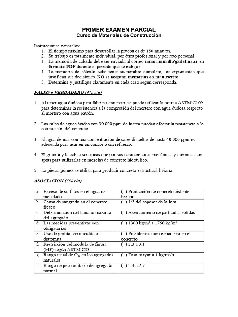 Primer Parcial LIC 14 Periodo III-2023 | PDF | Hormigón | Ciencias fisicas