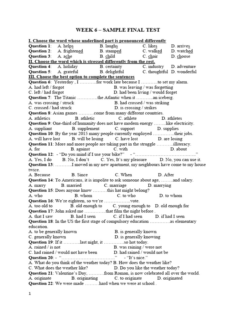 Week 6 - Sample Final Test | PDF | Sports & Recreation | Games & Activities