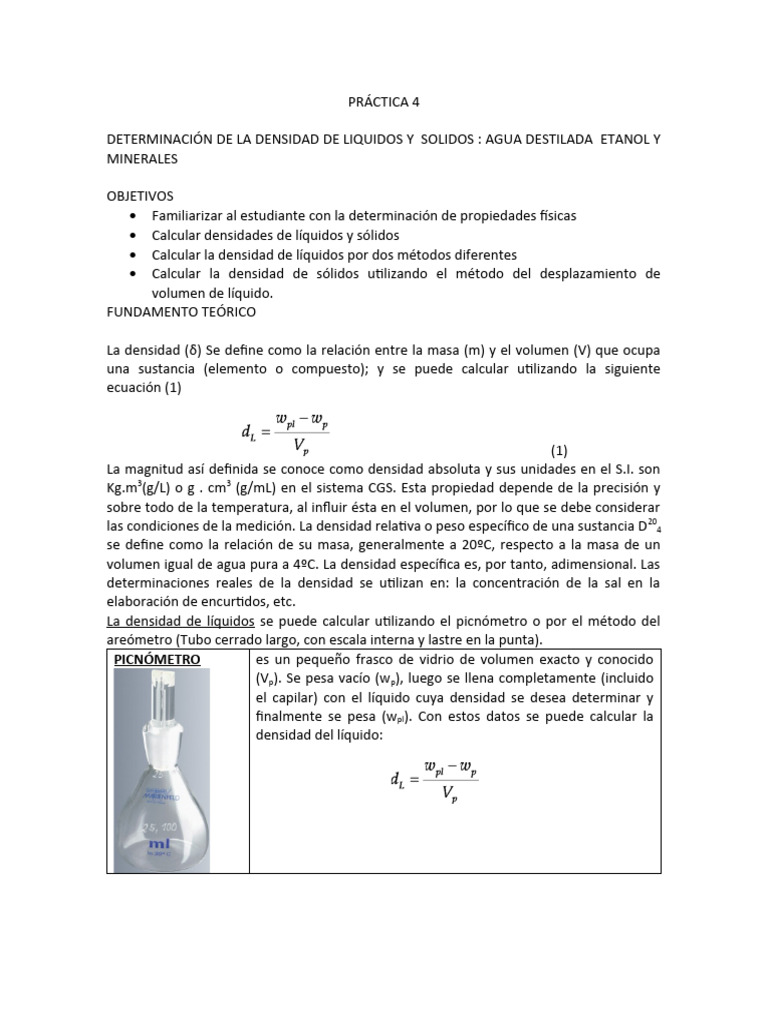 Determinación de Densidad: Guía Práctica | PDF | Densidad | Física ...
