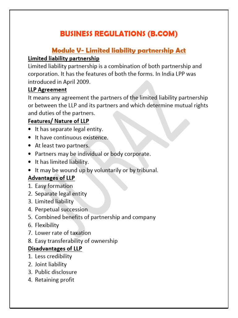 Business Regulation (Bcom) - Module V | PDF | Limited Liability Partnership | Partnership