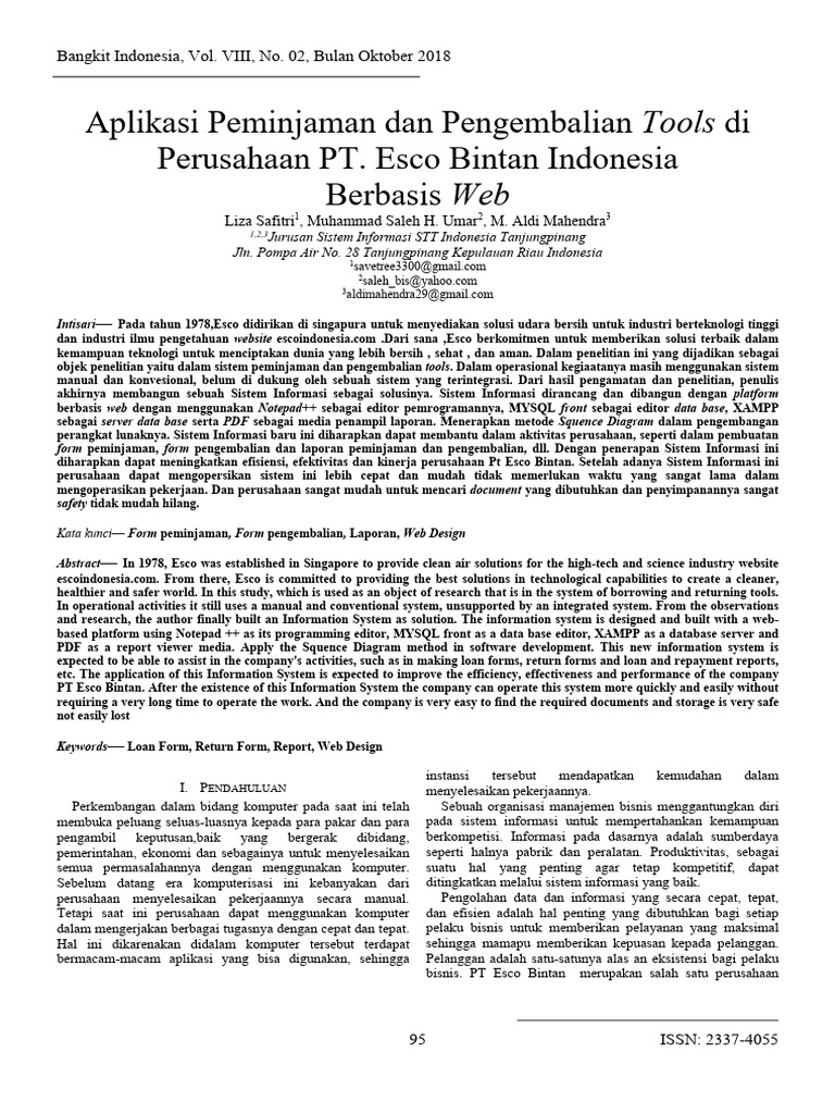 Sistem Peminjaman Tools PT Esco Bintan | PDF | Bisnis | Pengelolaan ...