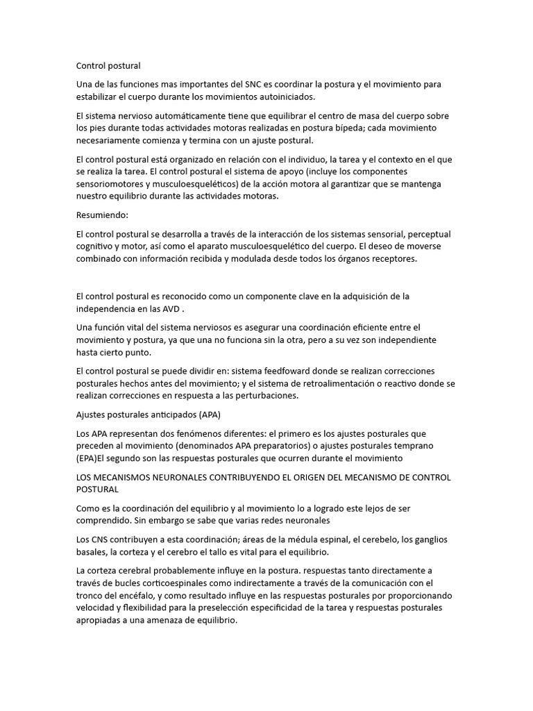 Control Postural | PDF | Cerebro | Ciencia cognitiva