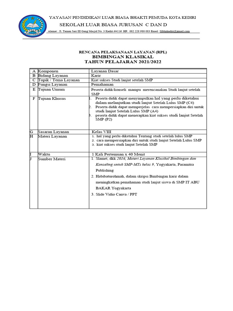 RPL Klasikal BK | PDF | Karier & Perkembangan