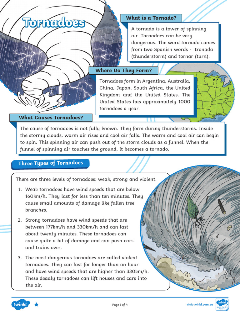 Au SC 1665650085 Tornado Differentiated Reading Comprehension Ver 1 | PDF | Tornadoes | Thunderstorm