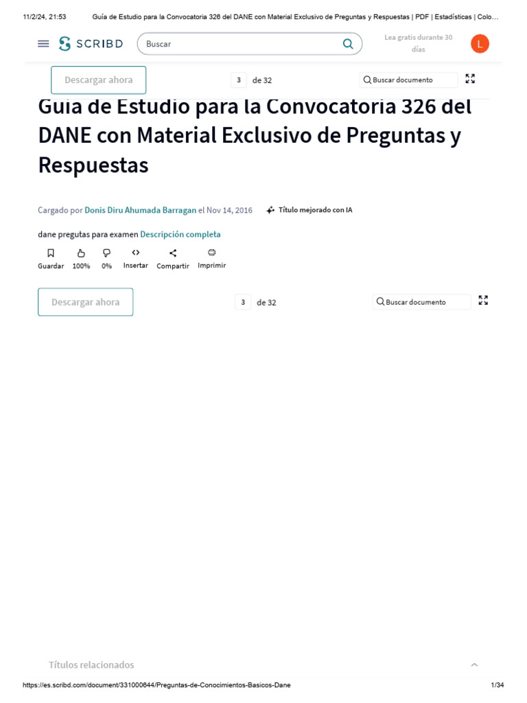 Guía de Estudio para La Convocatoria 326 Del DANE Con Material Exclusivo de Preguntas y ...
