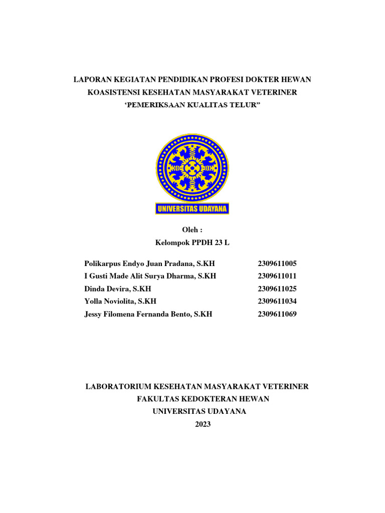 Pemeriksaan Kualitas Telur: Laporan PPDH 2023 | PDF