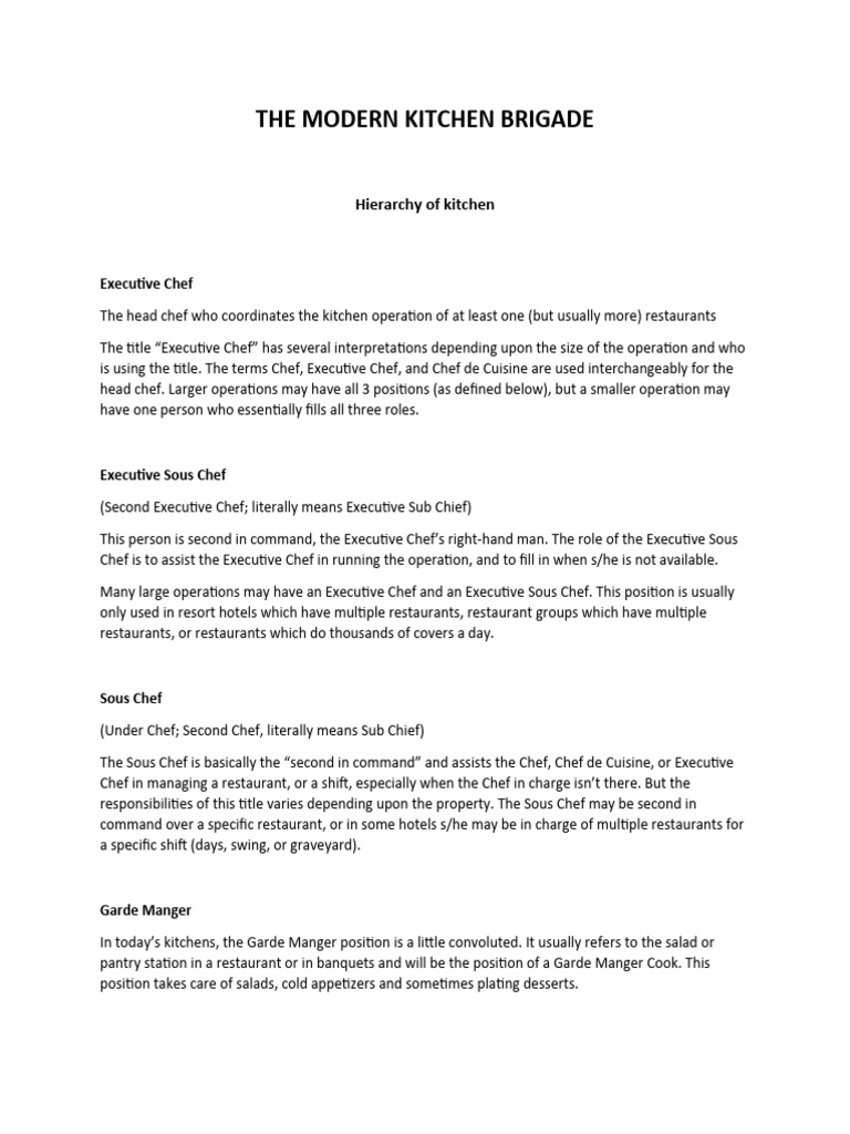 THE MODERN KITCHEN BRIGADE | PDF | Chef | Hors D'oeuvre