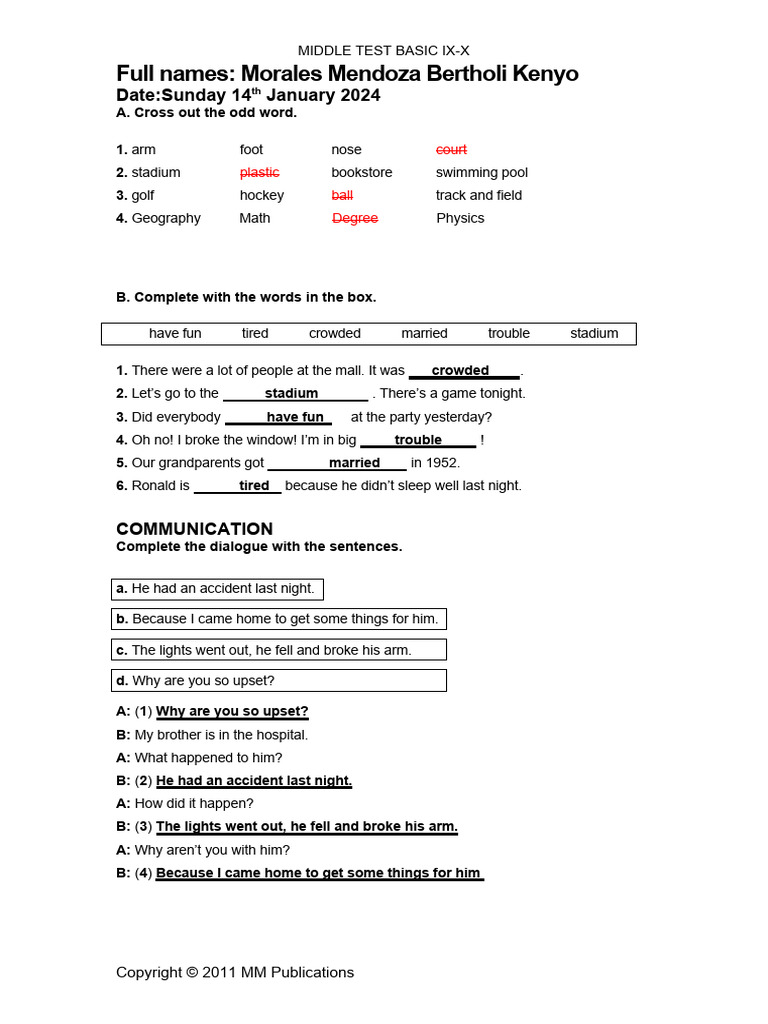Middle Test Basic Ingles | PDF
