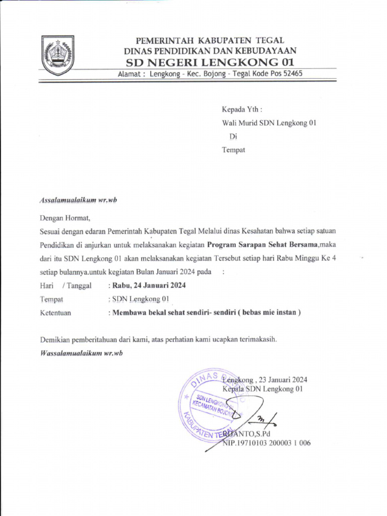 Surat Pem - Sarapan Sehat | PDF