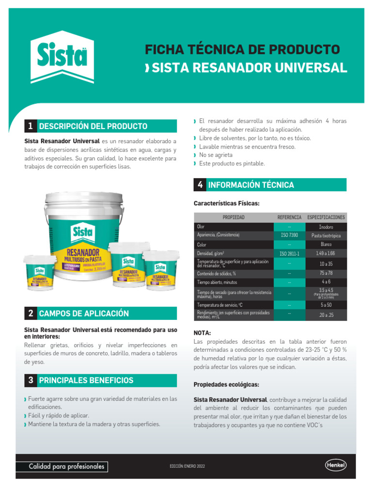 Ficha Tecnica Resanador Sista | PDF | Agua | Madera