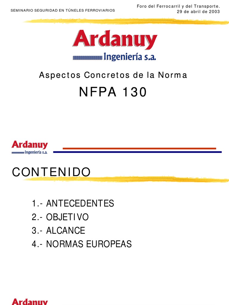 Nfpa 130 Curso - Ardanuy | PDF | Túnel | Agua