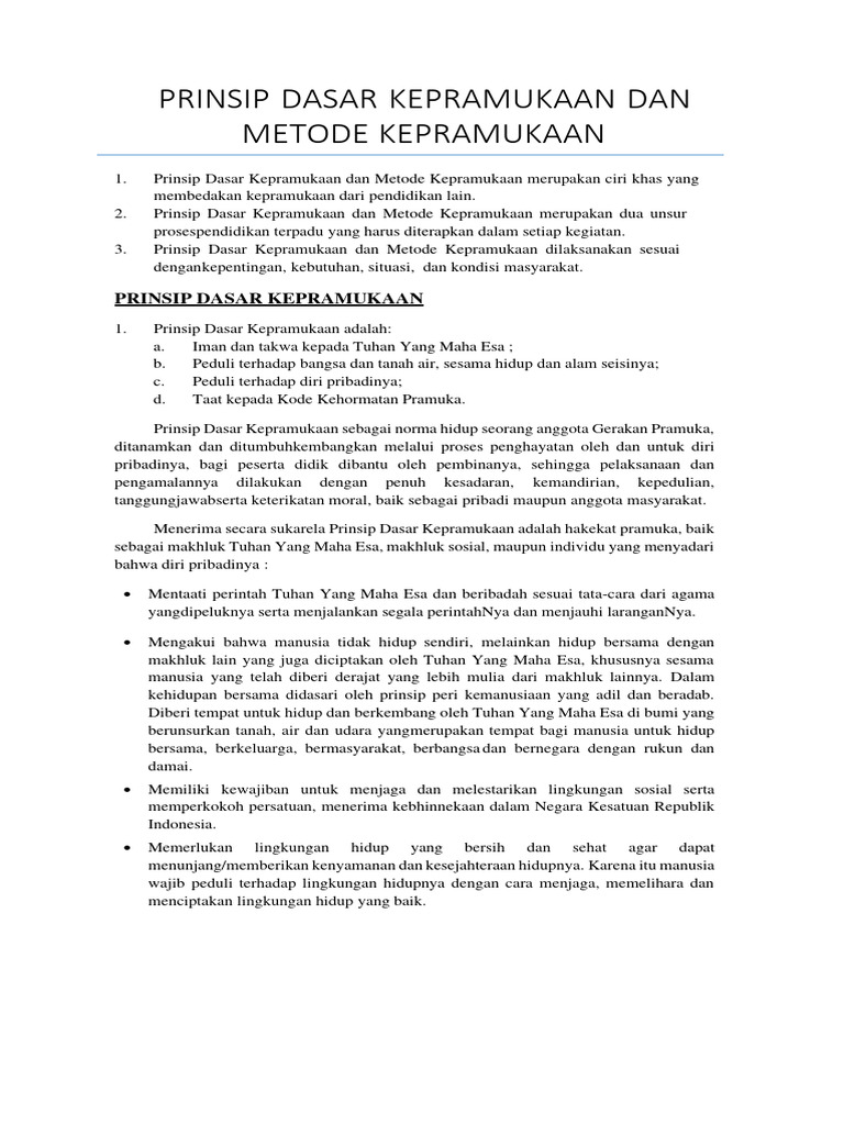 7 Prinsip Dasar Kepramukaan Dan Metode Kepramukaan | PDF | Karier & Perkembangan | Kesehatan ...