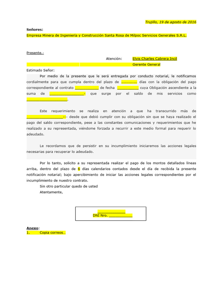 Carta Notarial Requerimiento de Pago | PDF