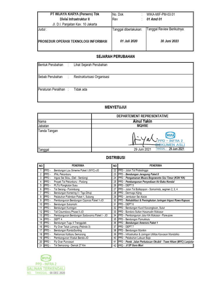 09 Wika-Mif-Pm-03.01 - Prosedur Operasi Teknologi Informasi (01 Amd 01) | PDF