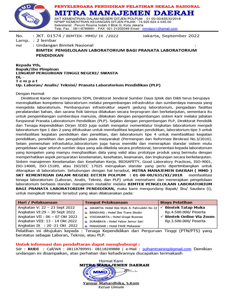 71 Bimtek Nasional PLP - Pengelolaan Laboratorium Bagi Pranata Pendidikan - MMD 2022 | PDF ...