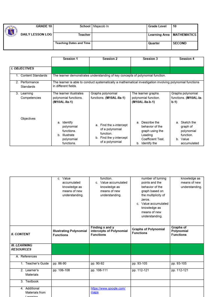 G10 DLL 2nd-Quarter | PDF | Zero Of A Function | Polynomial
