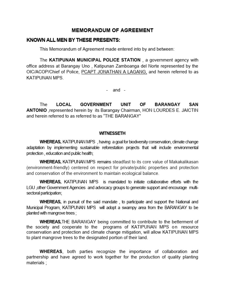 Tree Planting Memorandum of Aggrement | PDF | Economy And The ...