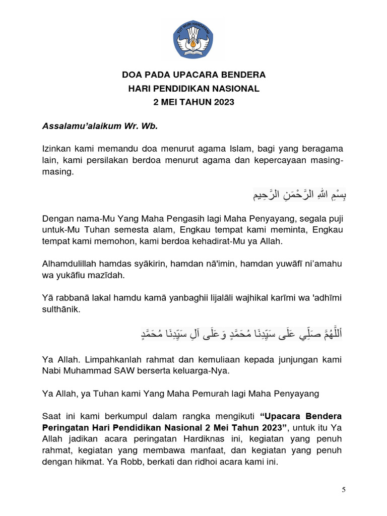Doa Upacara Hardiknas | PDF | Agama & Spiritualitas