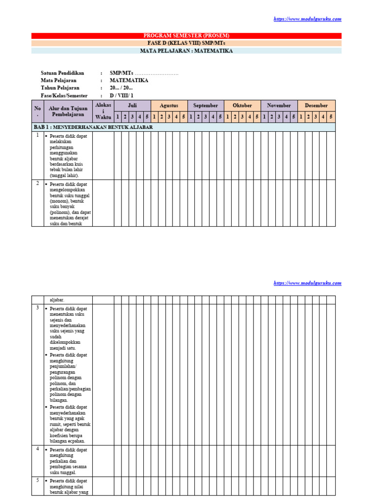 Prosem Fase D Kelas 8 SMP Matematika | PDF | Metode & Bahan Ajar | Komputer