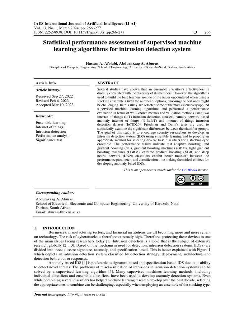 Statistical Performance Assessment of Supervised Machine Learning Algorithms For Intrusion ...