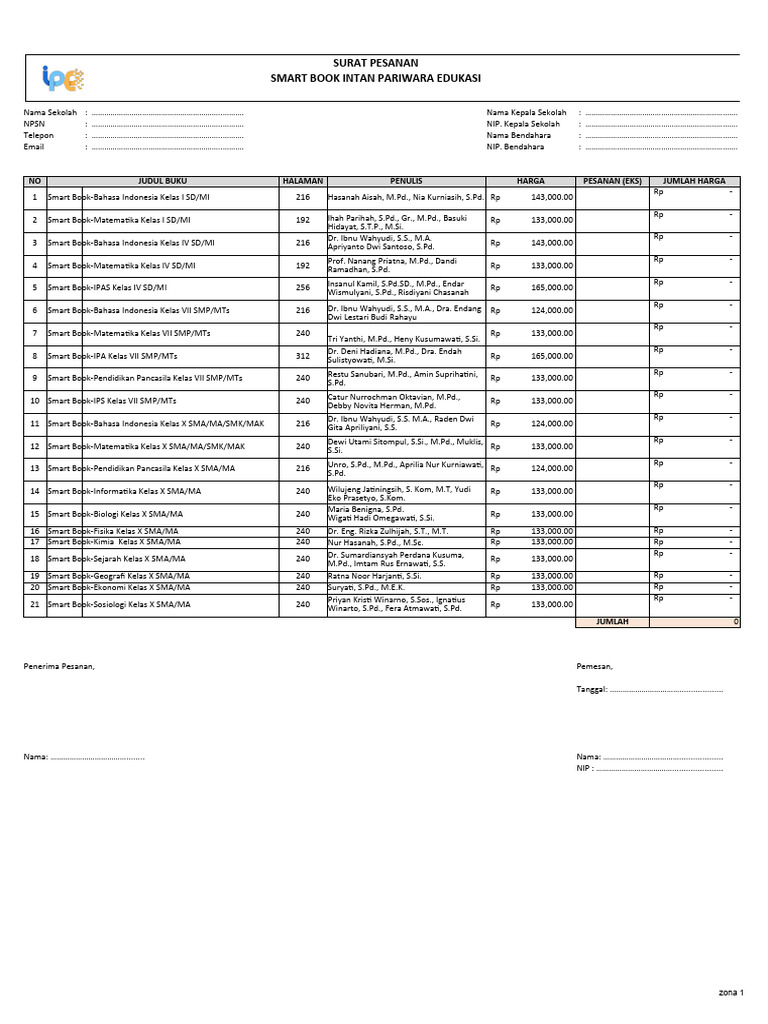 Surat Pemesanan Smart Book Sekolah | PDF