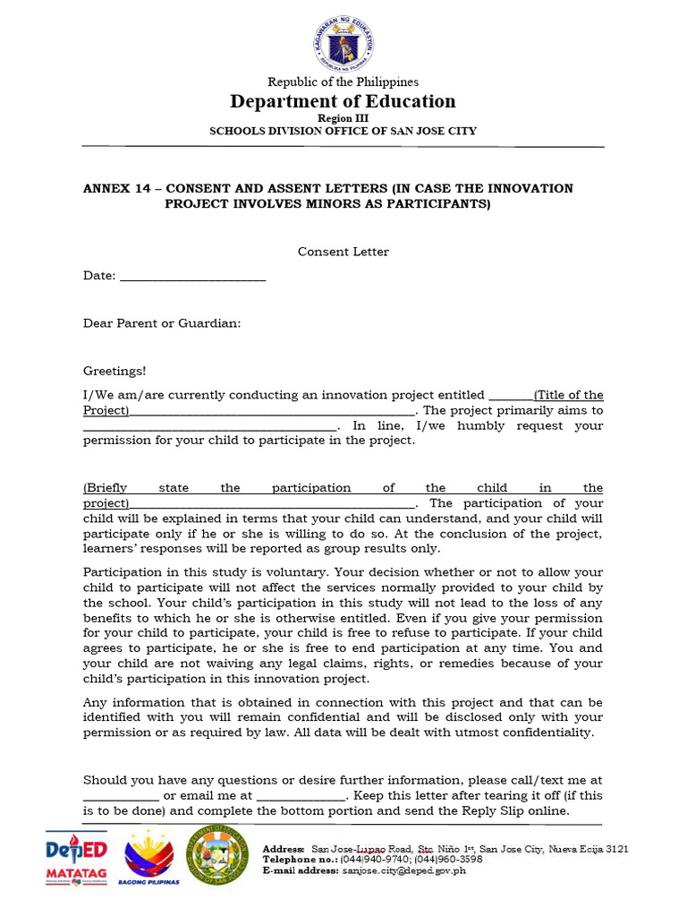 Annex 14 - Consent and Assent Letters (In Case The Innovation Project ... Annex 14 - Consent and Assent Letters (In Case The Innovation Project ...