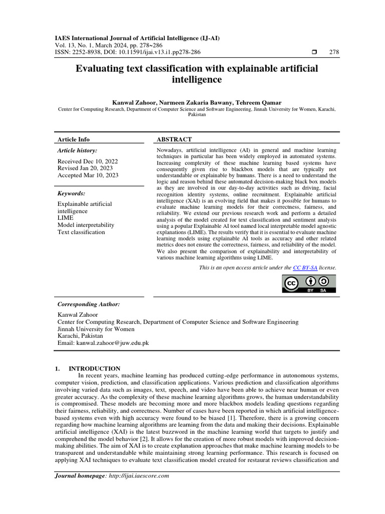 Evaluating Text Classification With Explainable Artificial Intelligence | PDF | Machine Learning ...