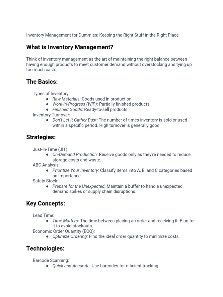 Inventory Management for Dummies_ Keeping the Right Stuff in the Right ...