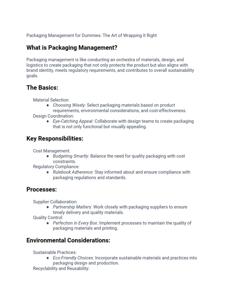 Packaging Management For Dummies - The Art of Wrapping It Right | PDF ...