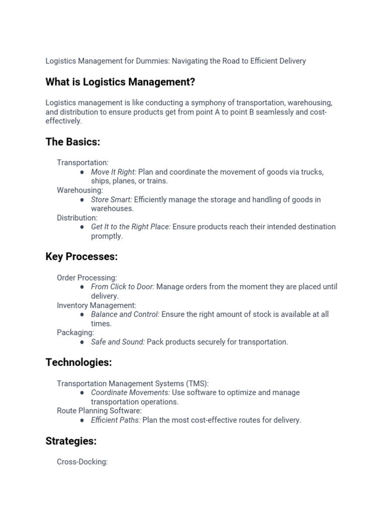 Logistics Management For Dummies - Navigating The Road To Efficient ...
