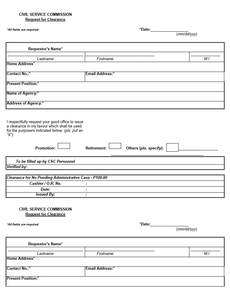 Civil Service Clearance Request Form | PDF | Business | Finance & Money ...