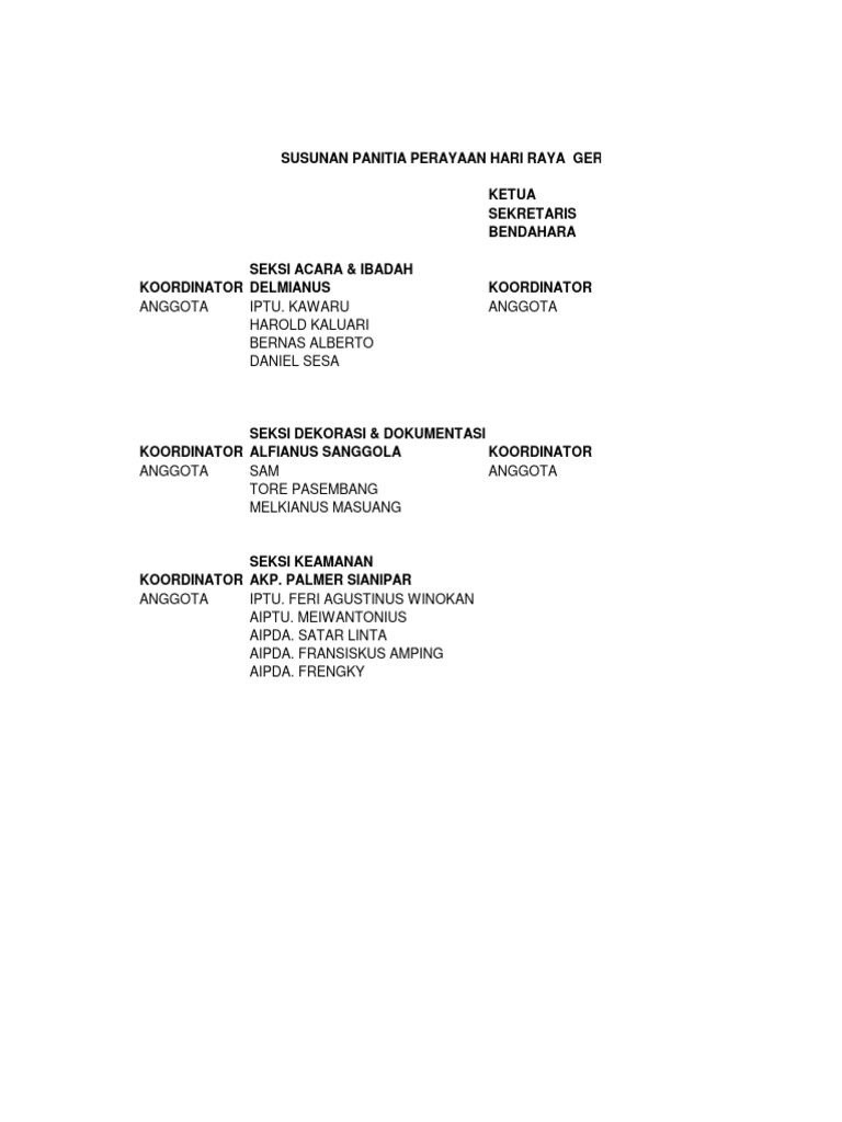 Susunan Panitia Perayaan Hari Raya Gerejawi 0 Hut PKBGT Ke-16 Tahun | PDF