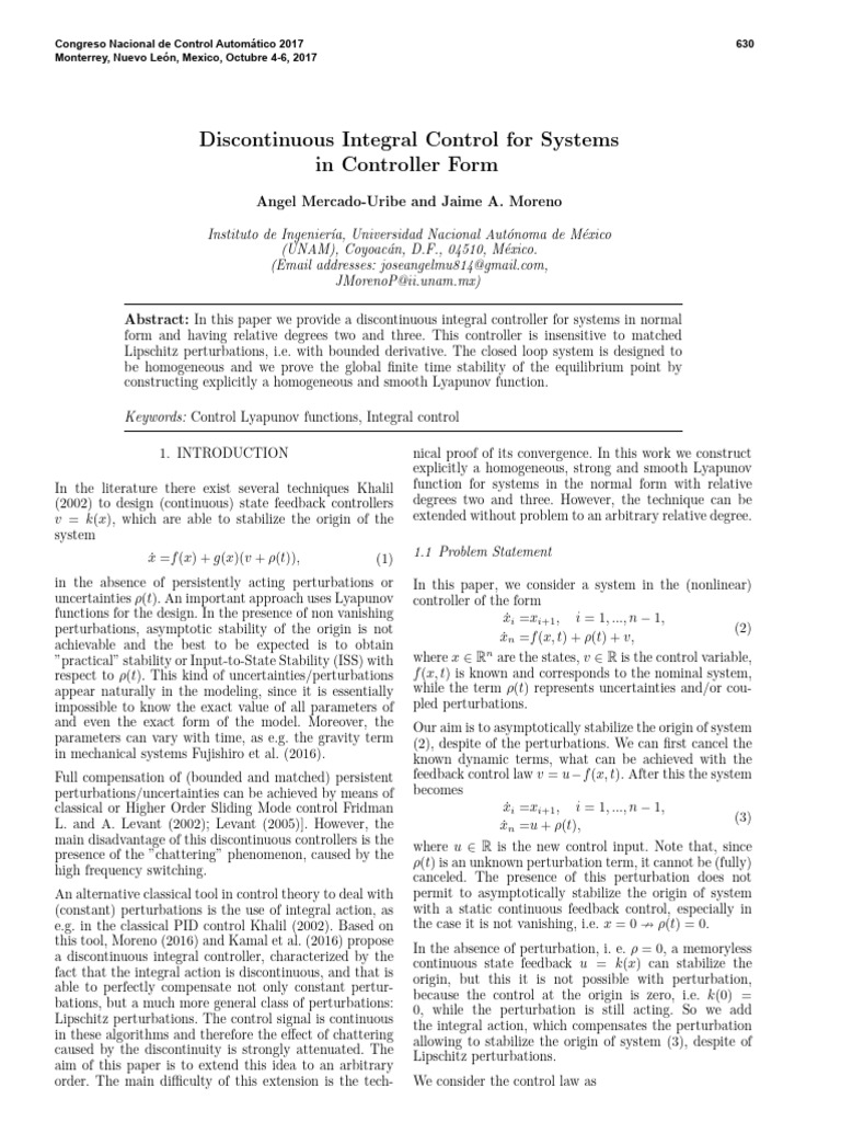 Discontinuous Integral Control For Systems in Controller Form | PDF ...
