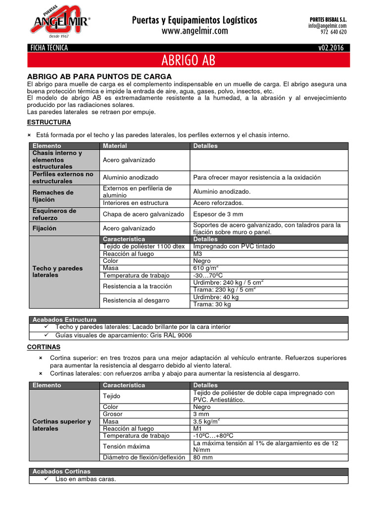 Ficha Técnica Abrigo AB AngelMir | PDF | Aluminio | Acero