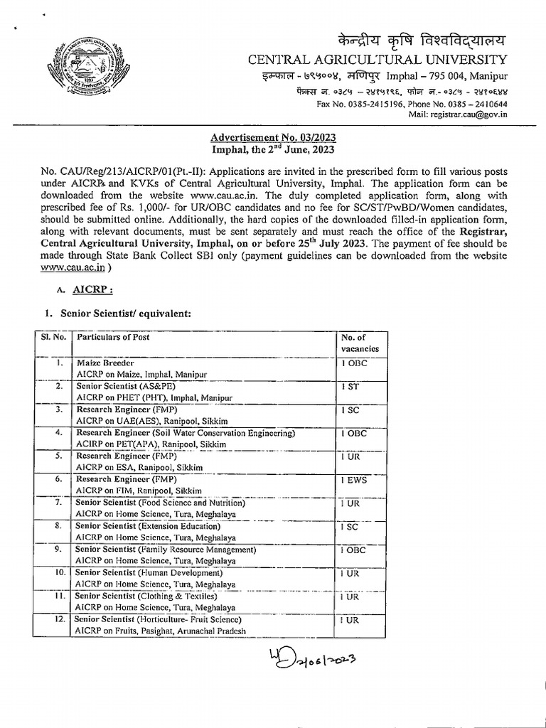 Advertisement No. 03 2023 AICRP. | PDF