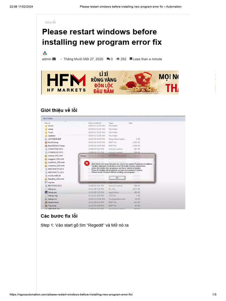 Please Restart Windows Before Installing New Program Error Fix Automation Pdf