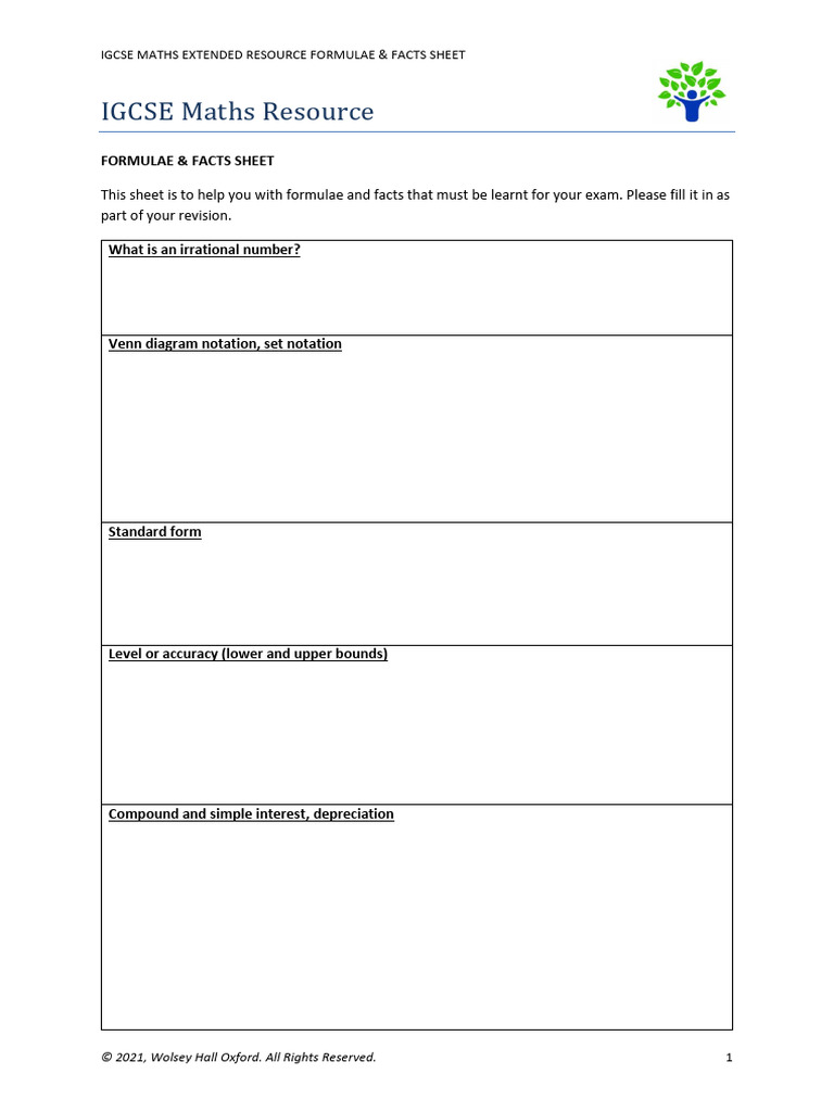 (M13.3) COMPLETE - Extended Formulae & Facts Sheet | PDF | Area | Triangle