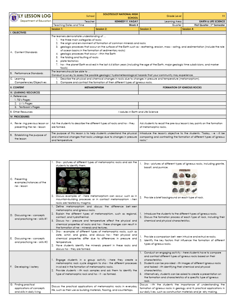 DLL Els Quarter 1 Week 4 | PDF | Rock (Geology) | Geology