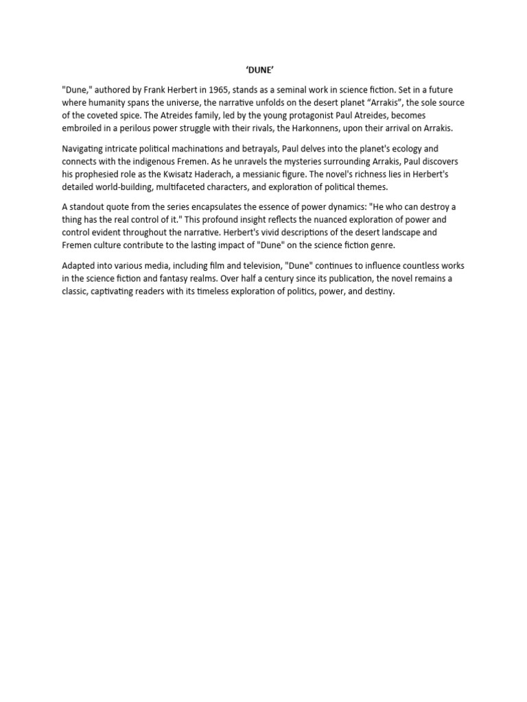 Dune: A Classic Sci-Fi Exploration | PDF | Young Adult | History