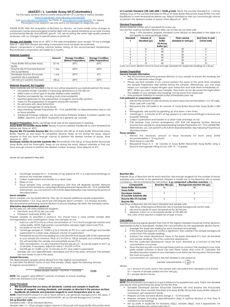 L-Lactate-assay-protocol-book-v10-ab65331 (Website) | PDF | Cooking, Food & Wine | Science ...