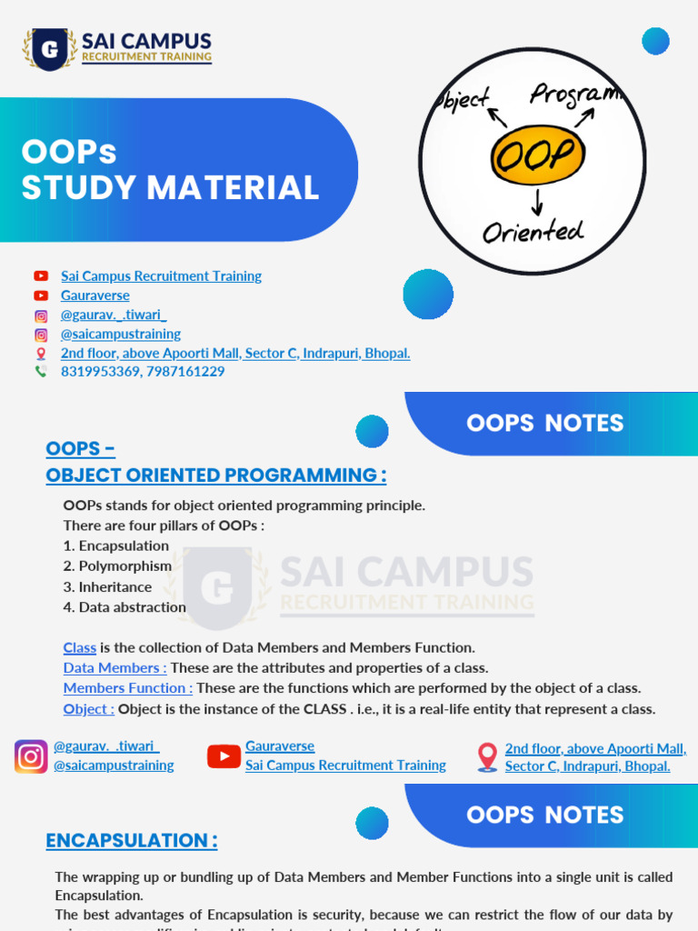 OOPs STUDY MATERIAL | PDF | Class (Computer Programming) | Inheritance (Object Oriented Programming)