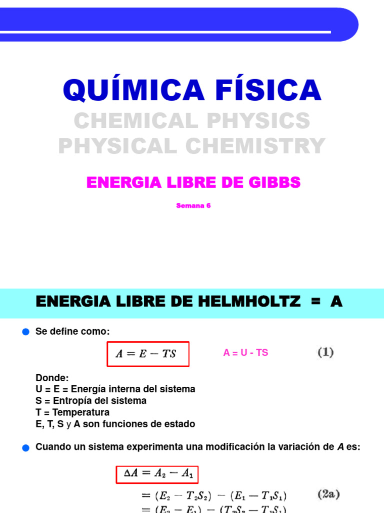 FISICOQUIMICA - ENERGIA GIBBS-I - Presion de Vapor - SEM 6 | PDF | Energía libre de Gibbs | Física